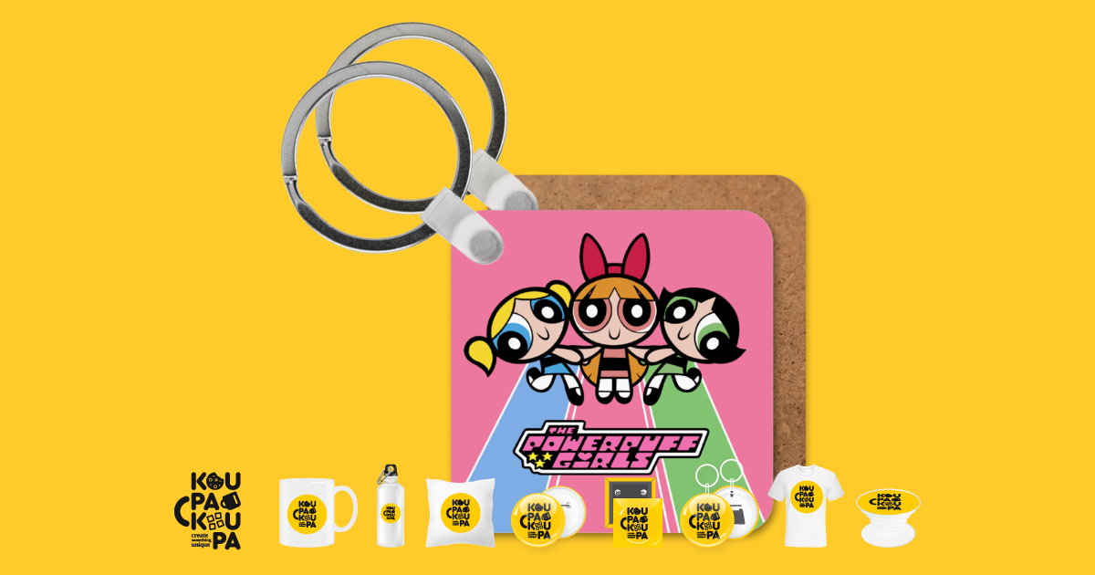 The powerpuff girls , Μπρελόκ Ξύλινο τετράγωνο MDF