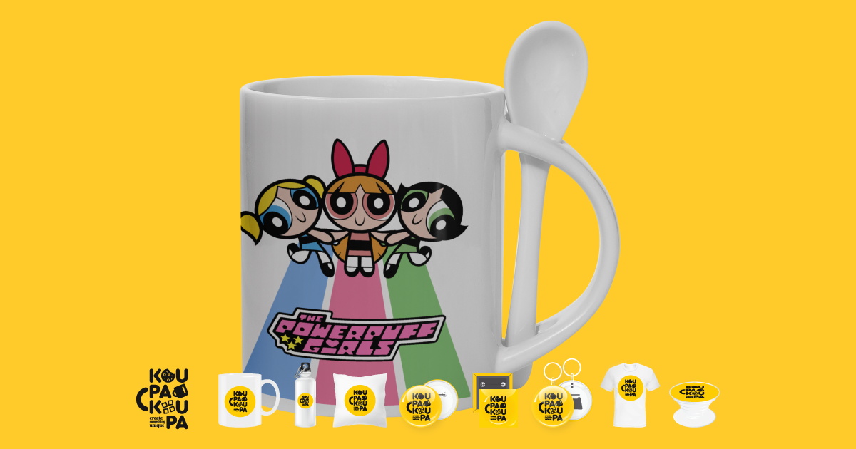 The powerpuff girls , Ceramic coffee mug with Spoon, 330ml (1pcs)
