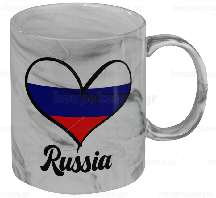 Russia flag, Mug ceramic marble style, 330ml