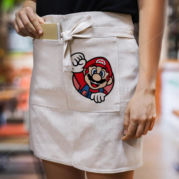 Super mario win, Ποδιά Μέσης με διπλή τσέπη Barista/Bartender, Beige