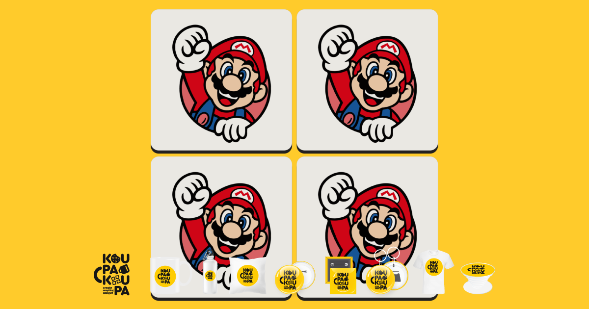 Super mario win, ΣΕΤ 4 Σουβέρ ξύλινα τετράγωνα (9cm)