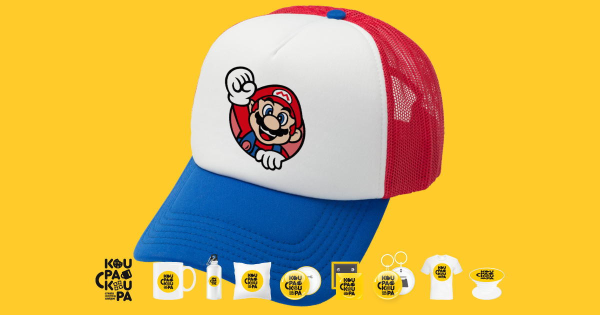 Super mario win, Καπέλο Soft Trucker με Δίχτυ Red/Blue/White