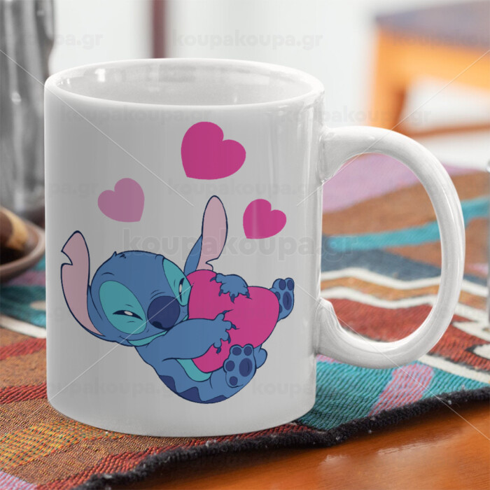 Lilo & Stitch hugs and hearts, Ceramic coffee mug, 330ml (1pcs)