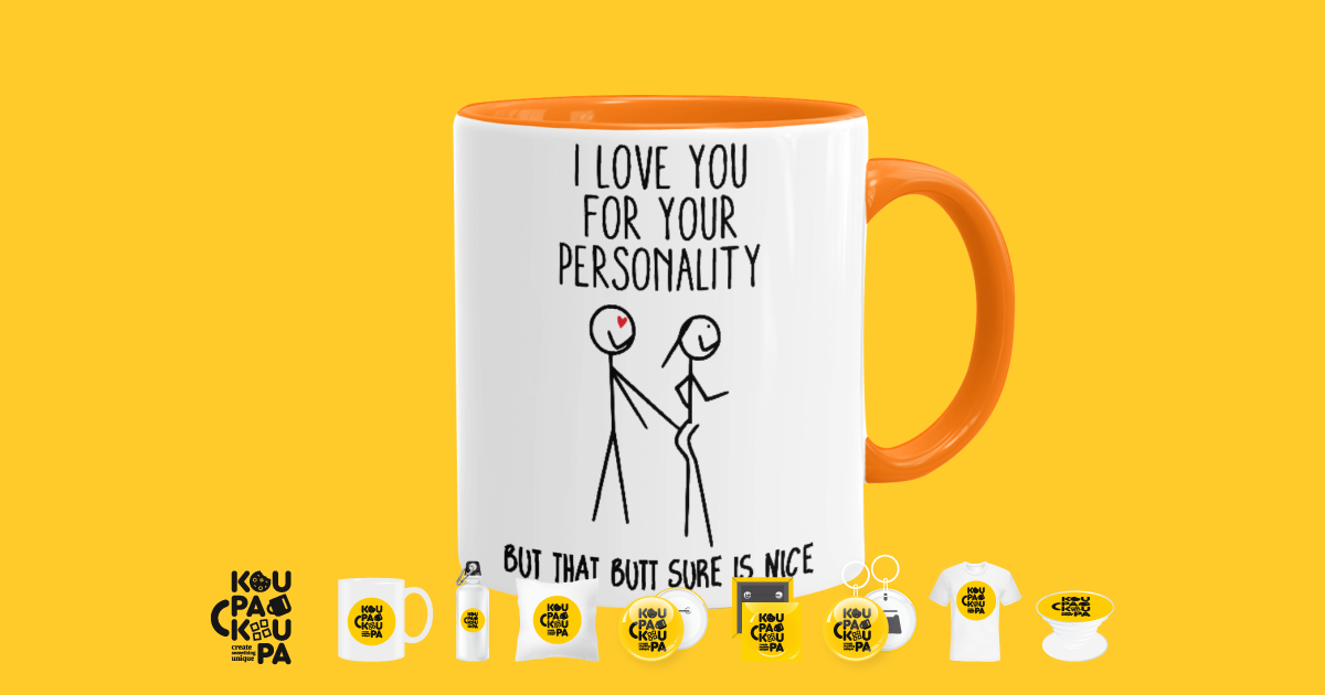 I Love you for your personality, Mug colored orange, ceramic, 330ml