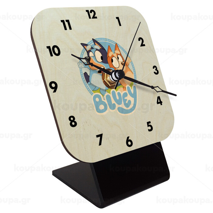Bluey dog, Quartz Table clock in natural wood (10cm)