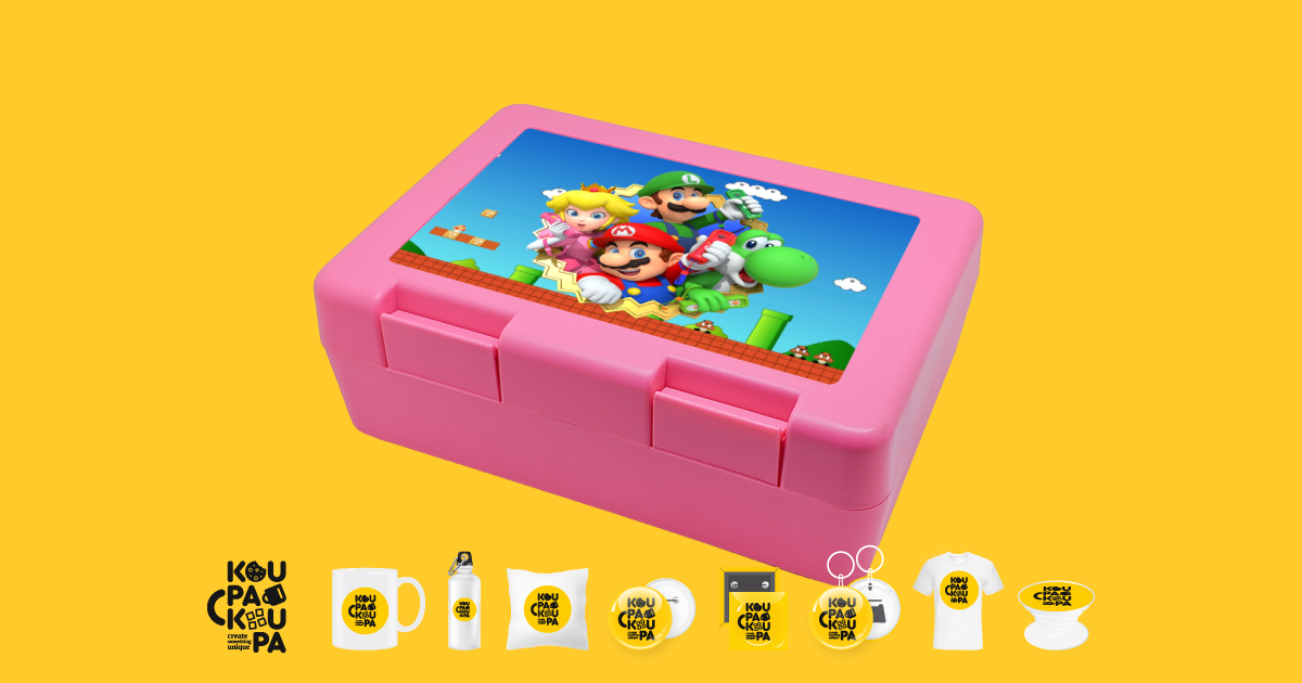 Super mario and Friends, Children's cookie container PINK 185x128x65mm ...