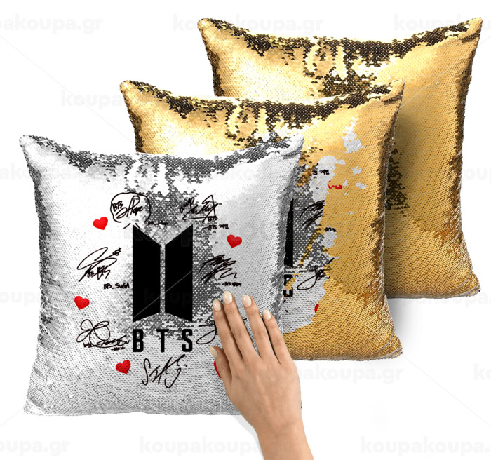 BTS signs, Μαξιλάρι καναπέ Μαγικό Χρυσό με πούλιες 40x40cm περιέχεται ...