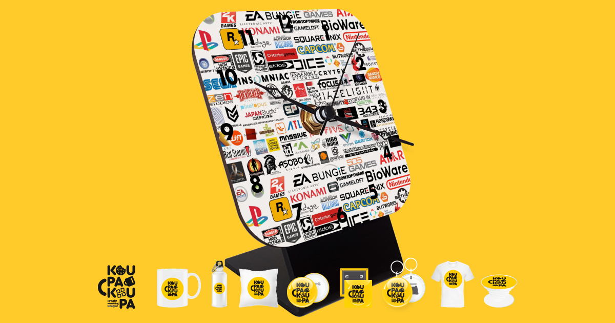 Video Game Studio Logos, Quartz Wooden table clock with hands (10cm)