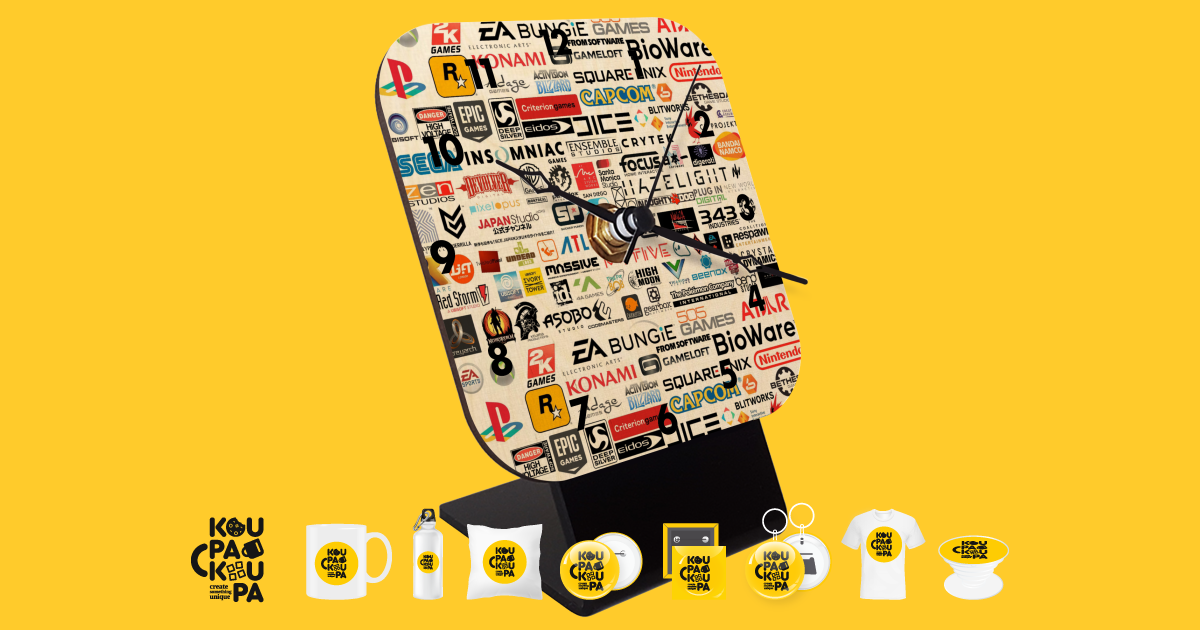 Video Game Studio Logos, Quartz Table clock in natural wood (10cm)