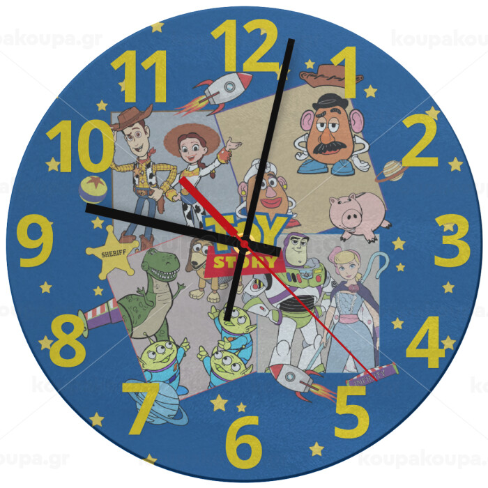 toystory characters, Ρολόι τοίχου γυάλινο (30cm)