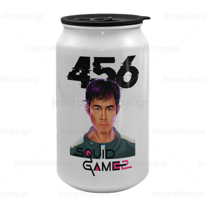Squid game 456 Gi-Hun, Κούπα ταξιδιού μεταλλική με καπάκι (tin-can) 500ml