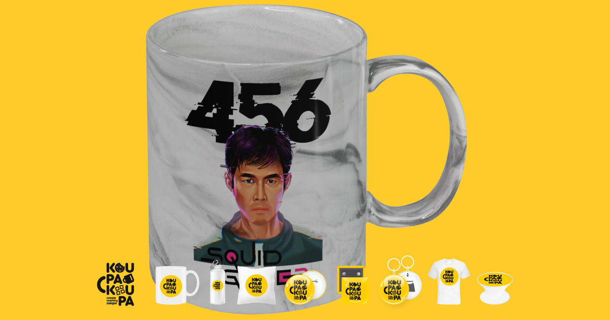 Squid game 456 Gi-Hun, Mug ceramic marble style, 330ml