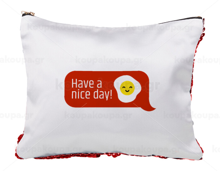 Have a nice day Emoji, Τσαντάκι νεσεσέρ με πούλιες (Sequin) Κόκκινο