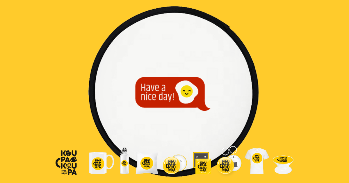 Have a nice day Emoji, Βεντάλια υφασμάτινη αναδιπλούμενη με θήκη (20cm)